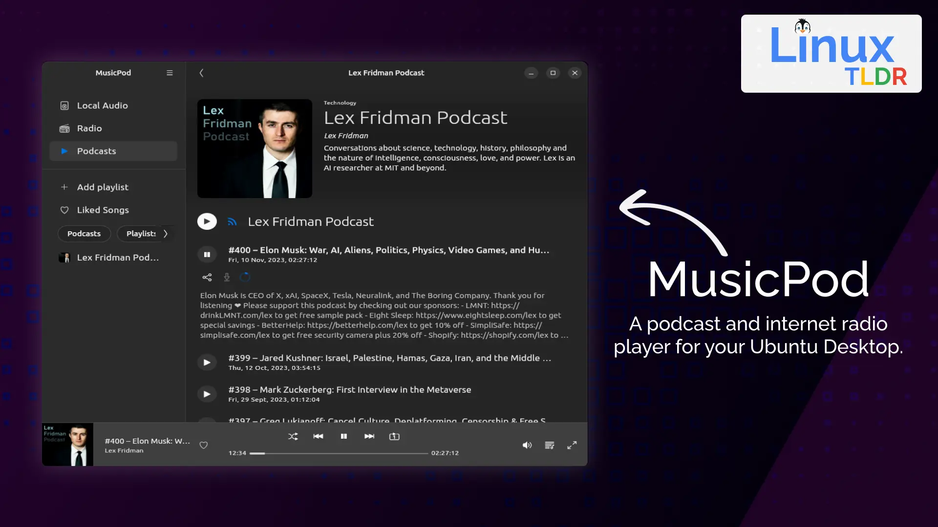 MusicPod: Music, Radio, and Podcast Player for Ubuntu
