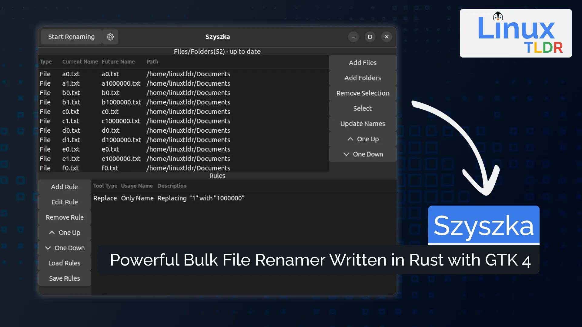 Szyszka: A Bulk File Renamer Written in Rust with GTK 4 for Linux